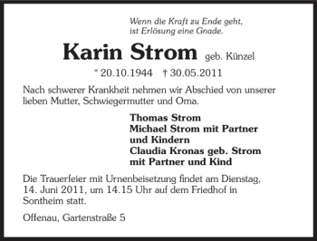 Traueranzeigen von Karin Strom | www.trauerundgedenken.de