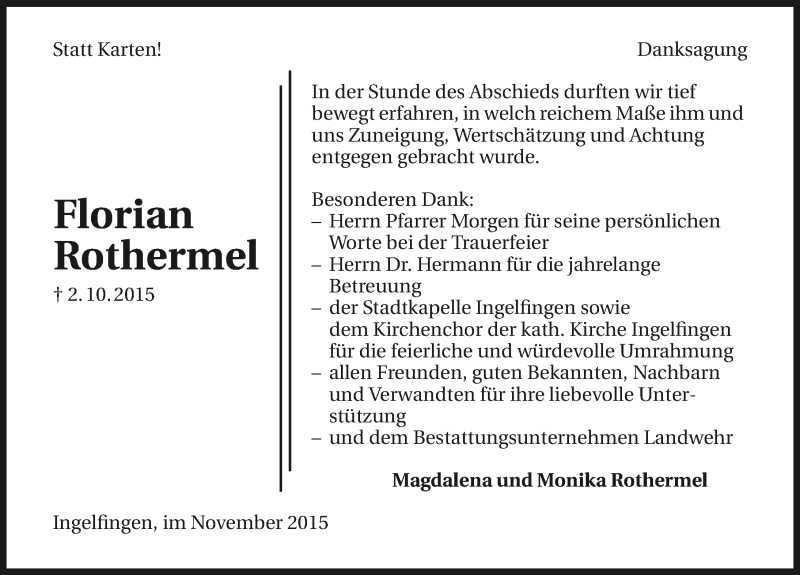 Traueranzeigen von Florian Rothermel | www.trauerundgedenken.de