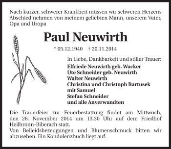Traueranzeigen von Paul Neuwirth | www.trauerundgedenken.de