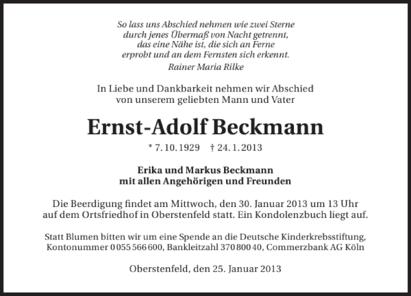 Traueranzeigen von Ernst-Adolf Beckmann | www.trauerundgedenken.de
