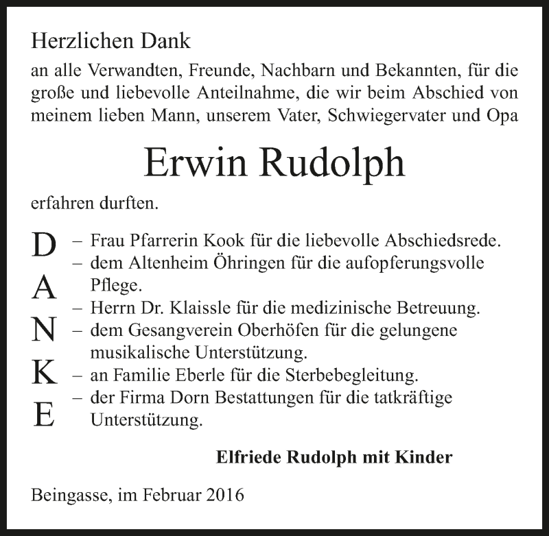 Traueranzeigen von Erwin Rudolph | www.trauerundgedenken.de