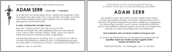 Traueranzeigen von Adam Serr | www.trauerundgedenken.de
