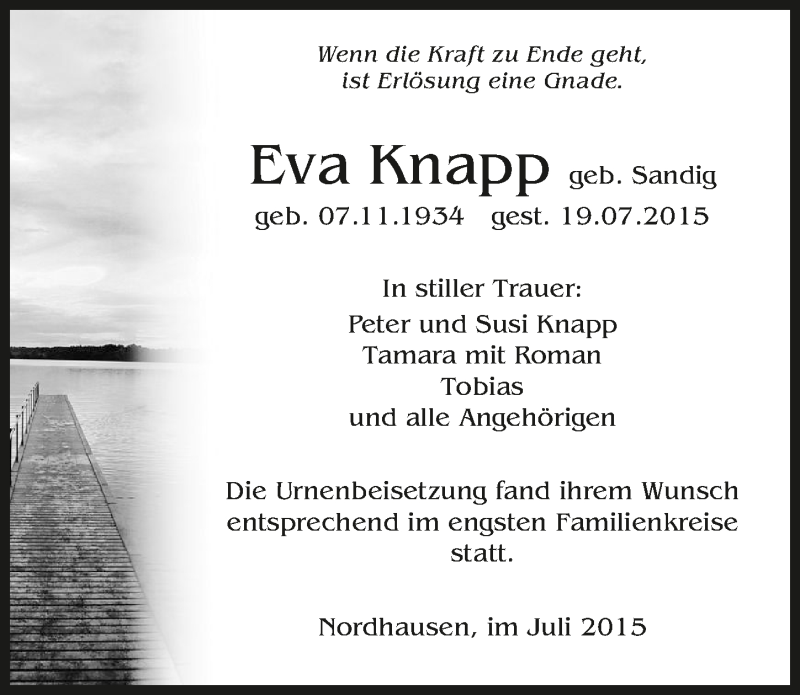 Traueranzeigen von Eva Knapp | www.trauerundgedenken.de