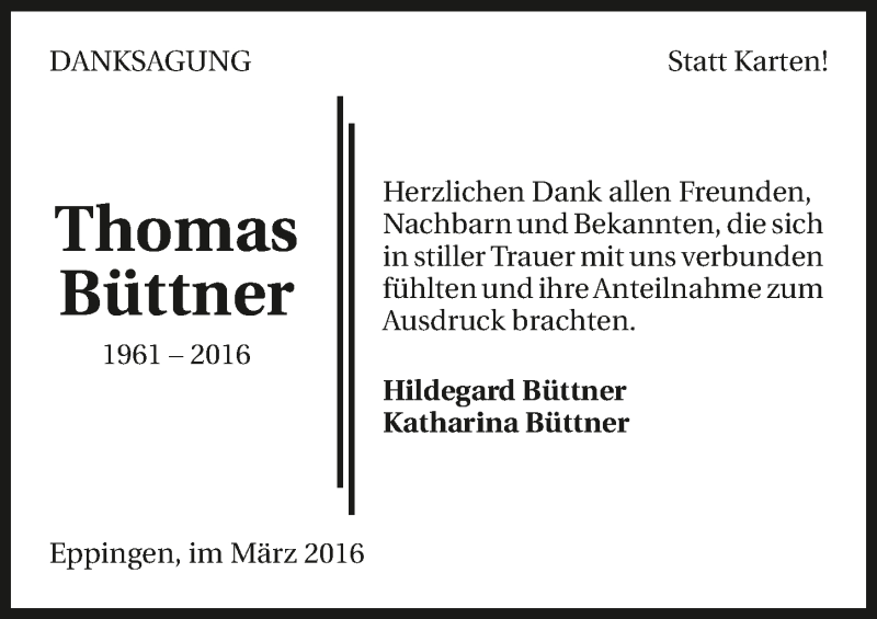 Traueranzeigen von Thomas Büttner | www.trauerundgedenken.de