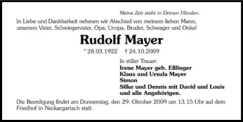 Traueranzeigen von Rudolf Mayer | www.trauerundgedenken.de