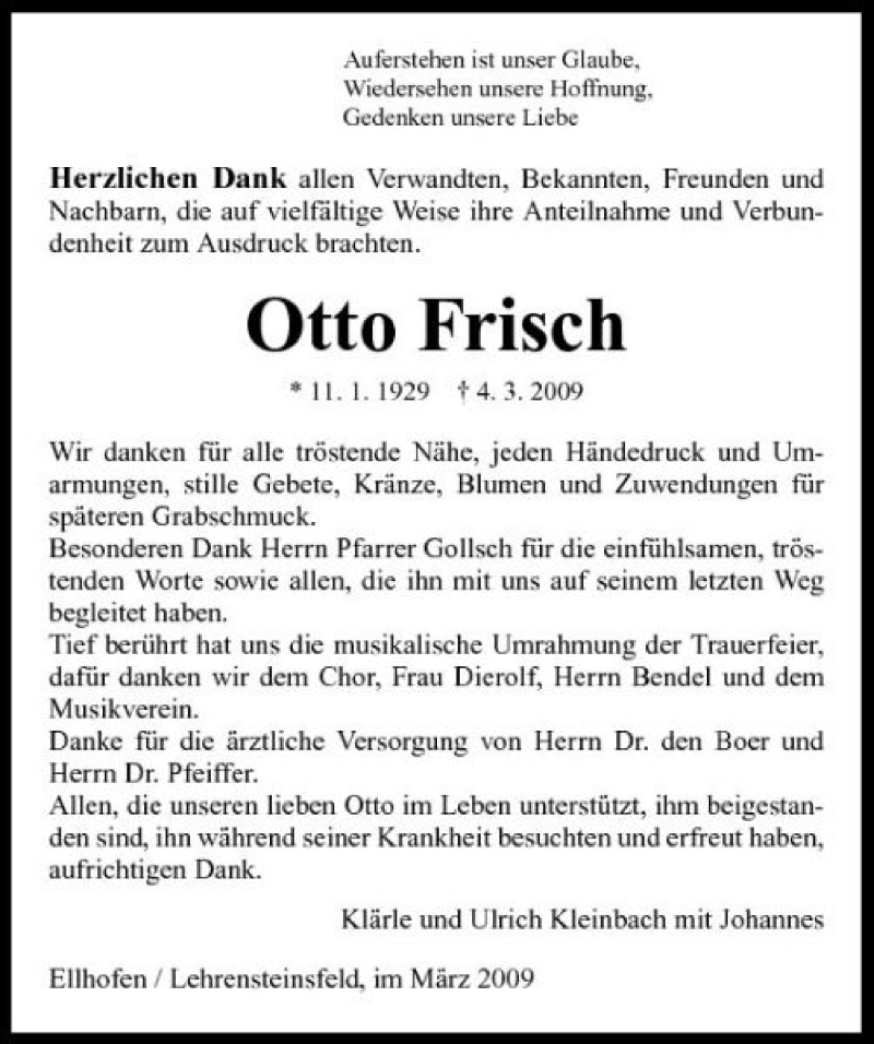 Traueranzeigen von Otto Frisch | www.trauerundgedenken.de