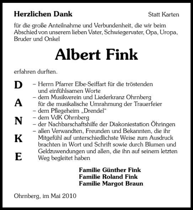 Traueranzeigen von Albert Fink | www.trauerundgedenken.de
