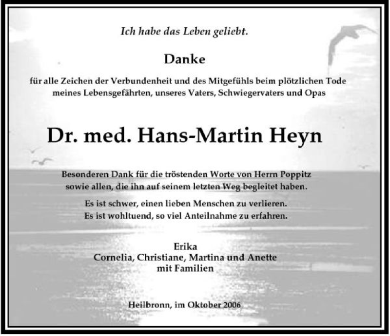 Traueranzeigen von Hans-Martin Heyn | www.trauerundgedenken.de