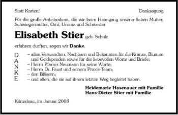 Traueranzeigen von Elisabeth Stier | www.trauerundgedenken.de