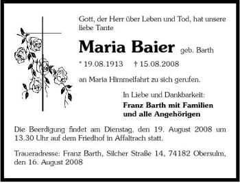 Traueranzeigen von Maria Baier | www.trauerundgedenken.de