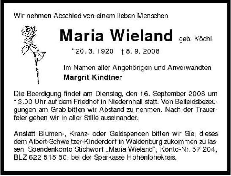 Traueranzeigen von Maria Wieland | www.trauerundgedenken.de
