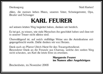 Traueranzeigen von Karl Feurer | www.trauerundgedenken.de