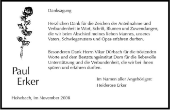 Traueranzeigen von Paul Erker | www.trauerundgedenken.de