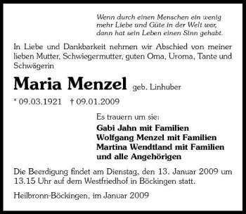 Traueranzeigen von Maria Menzel | www.trauerundgedenken.de