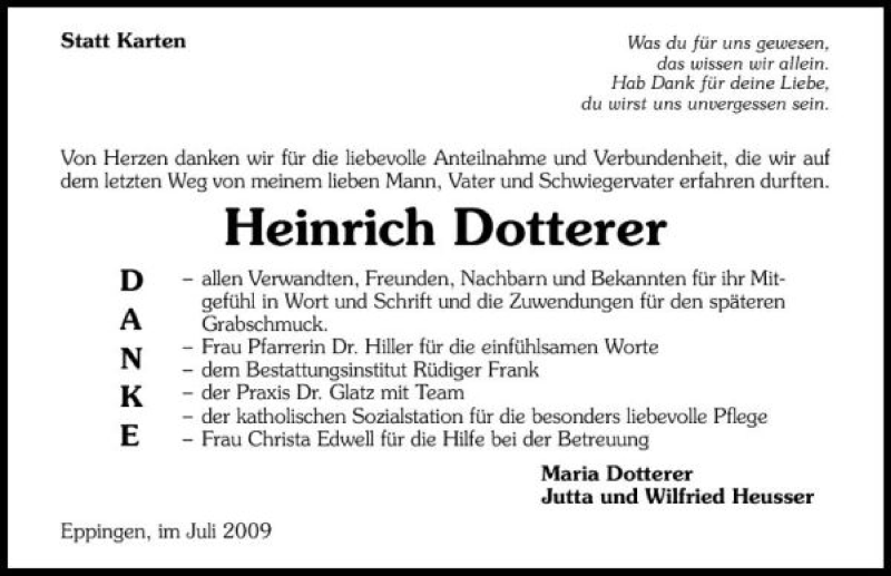 Traueranzeigen von Heinrich Dotterer | www.trauerundgedenken.de