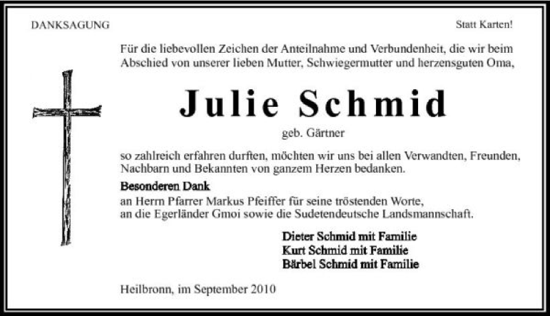 Traueranzeigen von Julie Schmid | www.trauerundgedenken.de