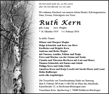 Traueranzeigen von Ruth Kern | www.trauerundgedenken.de