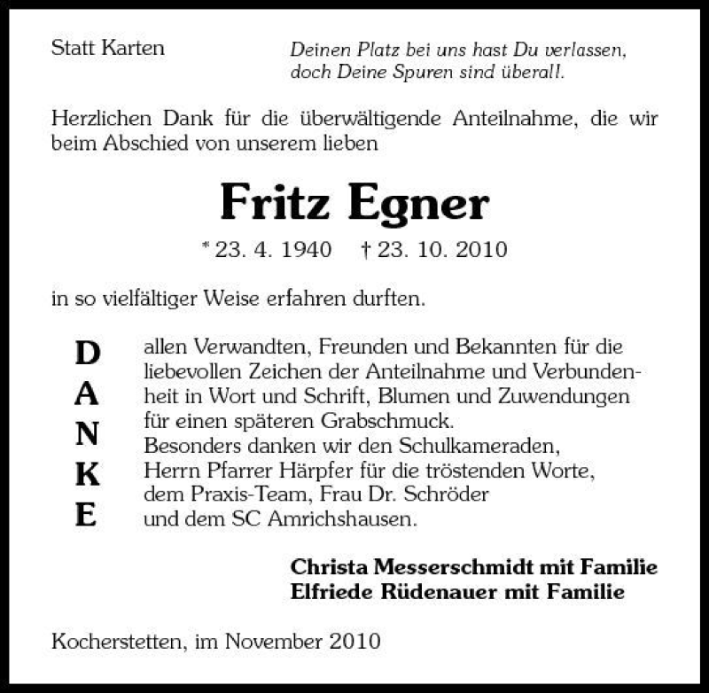 Traueranzeigen von Fritz Egner | www.trauerundgedenken.de