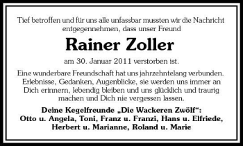 Traueranzeigen von Rainer Zoller | www.trauerundgedenken.de