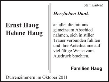 Traueranzeigen von Ernst Haug Helene Haug | www.trauerundgedenken.de