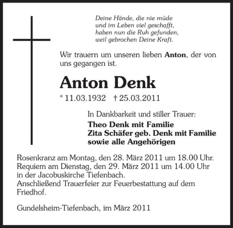 Traueranzeigen von Anton Denk | www.trauerundgedenken.de
