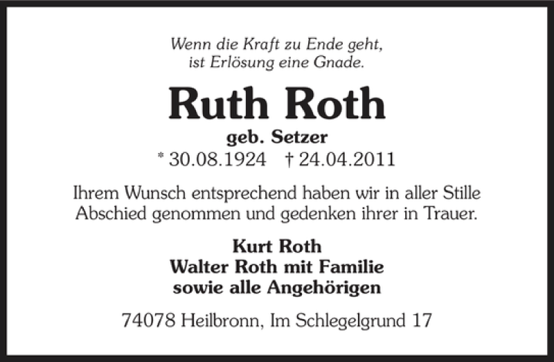 Traueranzeigen von Ruth Roth | www.trauerundgedenken.de
