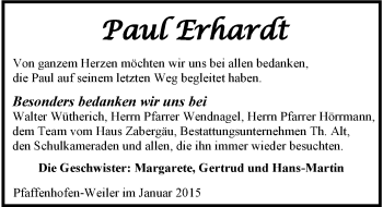 Traueranzeigen von Paul Erhardt | www.trauerundgedenken.de