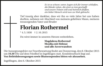 Traueranzeigen von Florian Rothermel | www.trauerundgedenken.de