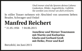 Traueranzeigen von Manfred Reichert | www.trauerundgedenken.de
