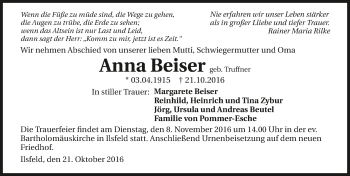 Traueranzeigen von Anna Beiser | www.trauerundgedenken.de