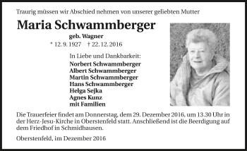 Traueranzeigen von Maria Schwammberger | www.trauerundgedenken.de