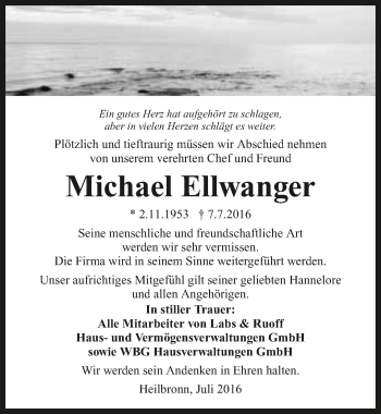 Traueranzeigen von Michael Ellwanger | www.trauerundgedenken.de
