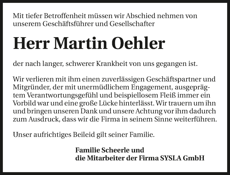 Traueranzeigen von Martin Oehler | www.trauerundgedenken.de