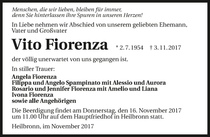 Traueranzeigen von Vito Fiorenza | www.trauerundgedenken.de