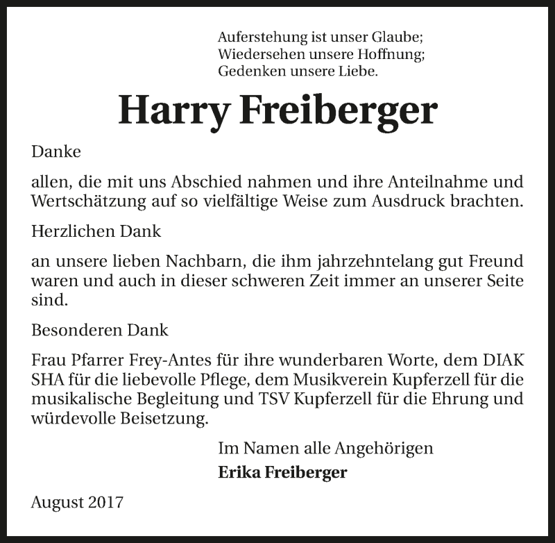 Traueranzeigen von Harry Freiberger | www.trauerundgedenken.de