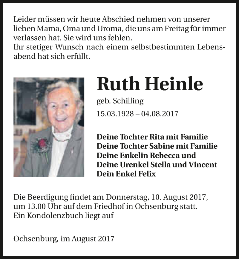 Traueranzeigen von Ruth Heinle | www.trauerundgedenken.de