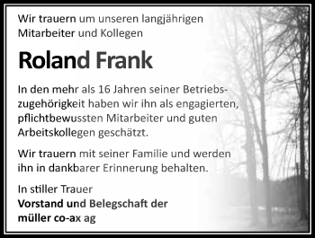 Traueranzeigen von Roland Frank | www.trauerundgedenken.de