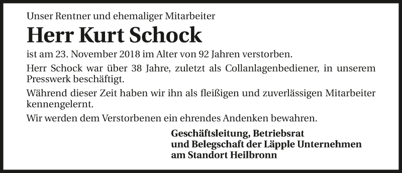 Traueranzeigen von Kurt Schock | www.trauerundgedenken.de