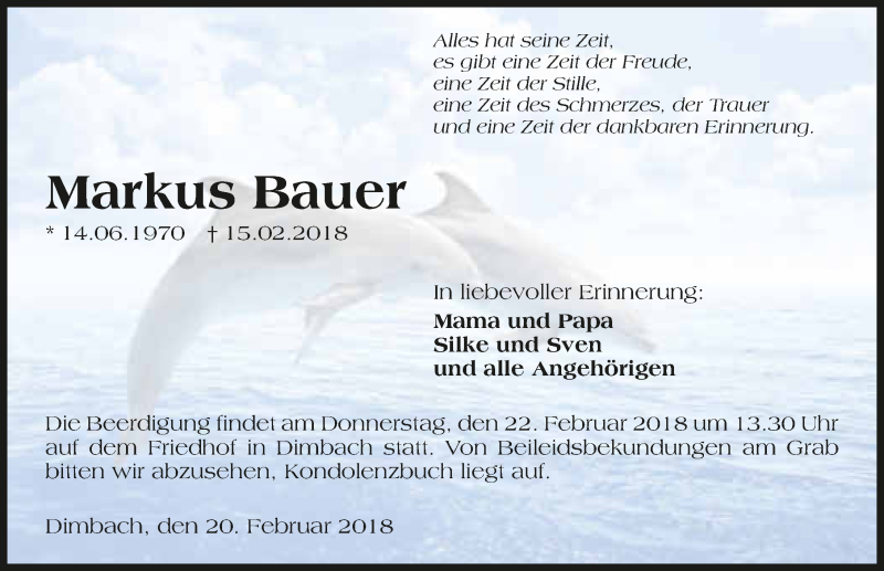 Traueranzeigen von Markus Bauer | www.trauerundgedenken.de