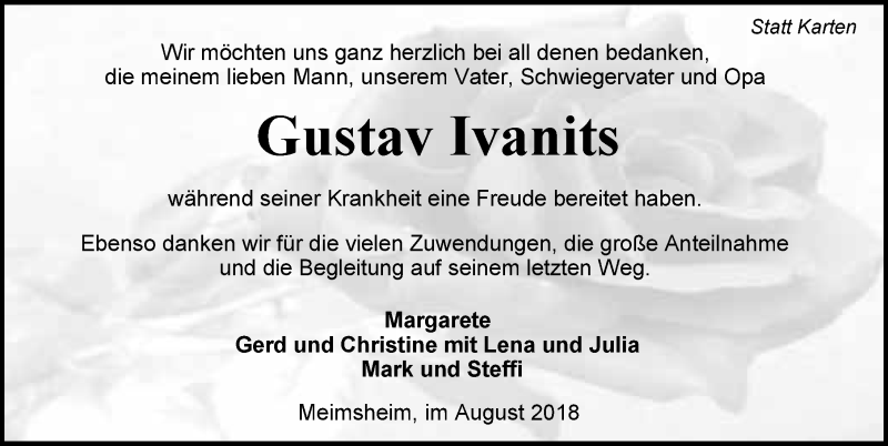 Traueranzeigen von Gustav Ivanits | www.trauerundgedenken.de