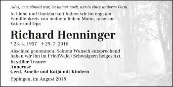Traueranzeigen von Richard Henninger | www.trauerundgedenken.de