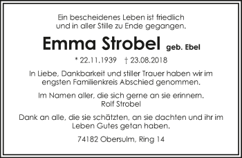 Traueranzeigen von Emma Strobel | www.trauerundgedenken.de