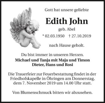 Traueranzeigen von Edith John | www.trauerundgedenken.de