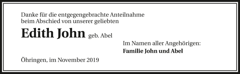 Traueranzeigen von Edith John | www.trauerundgedenken.de