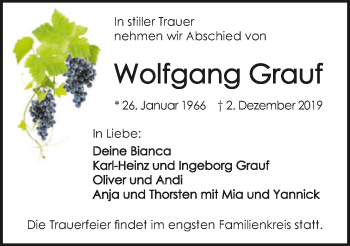 Traueranzeigen von Wolfgang Grauf | www.trauerundgedenken.de