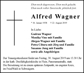 Traueranzeigen von Alfred Wagner | www.trauerundgedenken.de