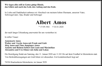 Traueranzeigen von Albert Amos | www.trauerundgedenken.de