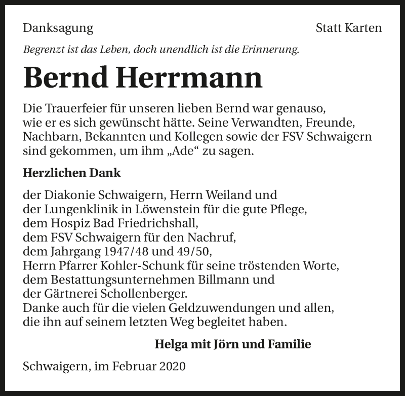 Traueranzeigen von Bernd Herrmann | www.trauerundgedenken.de