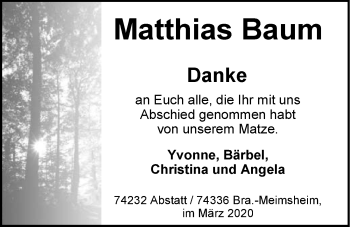 Traueranzeigen von Matthias Baum | www.trauerundgedenken.de