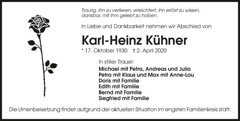 Traueranzeigen von Karl-Heinz Kühner | www.trauerundgedenken.de